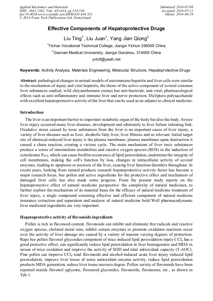 Effective Components of Hepatoprotective Drugs | Scientific.Net