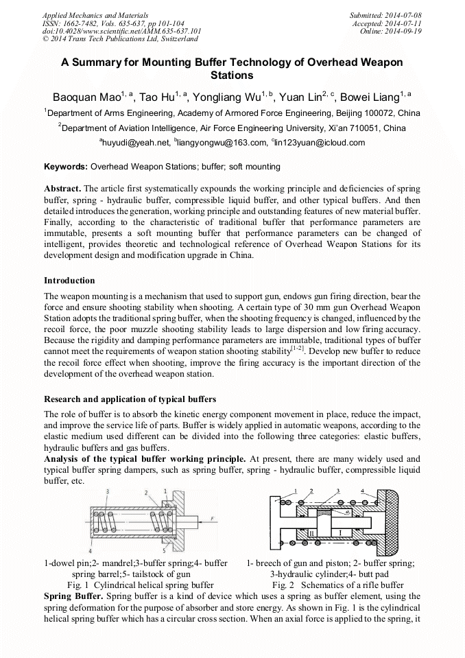 A Summary for Mounting Buffer Technology of Overhead Weapon Stations ...