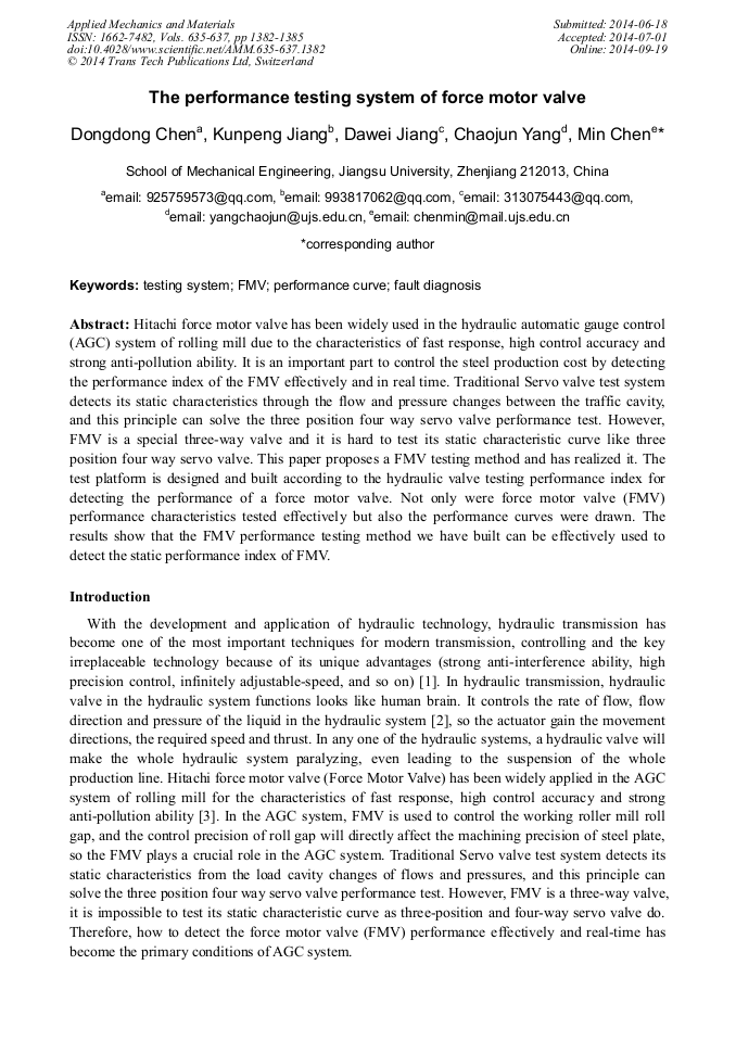 The Performance Testing System of Force Motor Valve | Scientific.Net