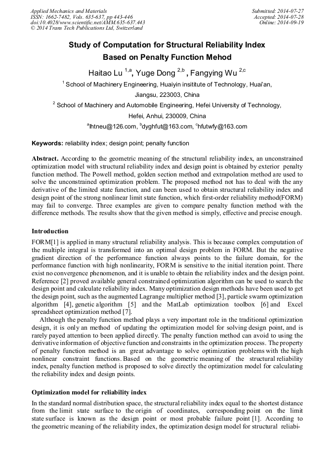 Study of Computation for Structural Reliability Index Based on Penalty ...