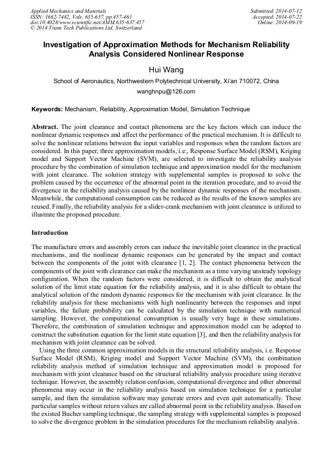 Investigation of Approximation Methods for Mechanism Reliability ...