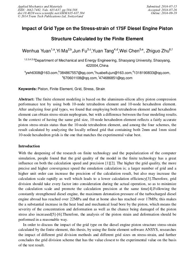 Impact of Grid Type on the Stress-Strain of 175F Diesel Engine Piston ...