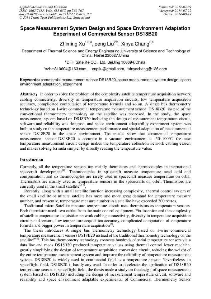 Space Measurement System Design and Space Environment Adaptation ...