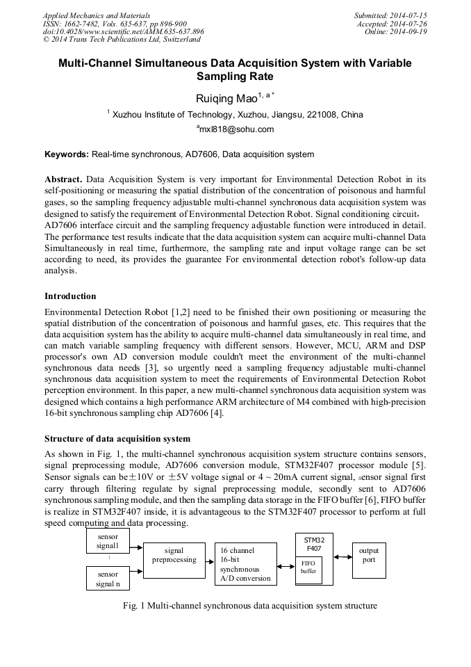 Multi-Channel Simultaneous Data Acquisition System with Variable Sampling Rate | Scientific.Net