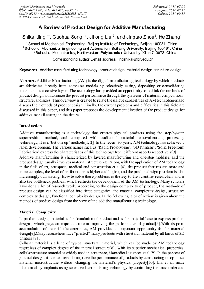 A Review of Product Design for Additive Manufacturing | Scientific.Net
