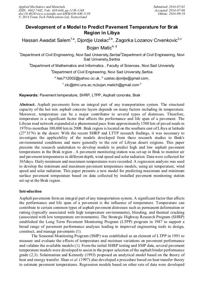 Development of a Model to Predict Pavement Temperature for Brak Region ...