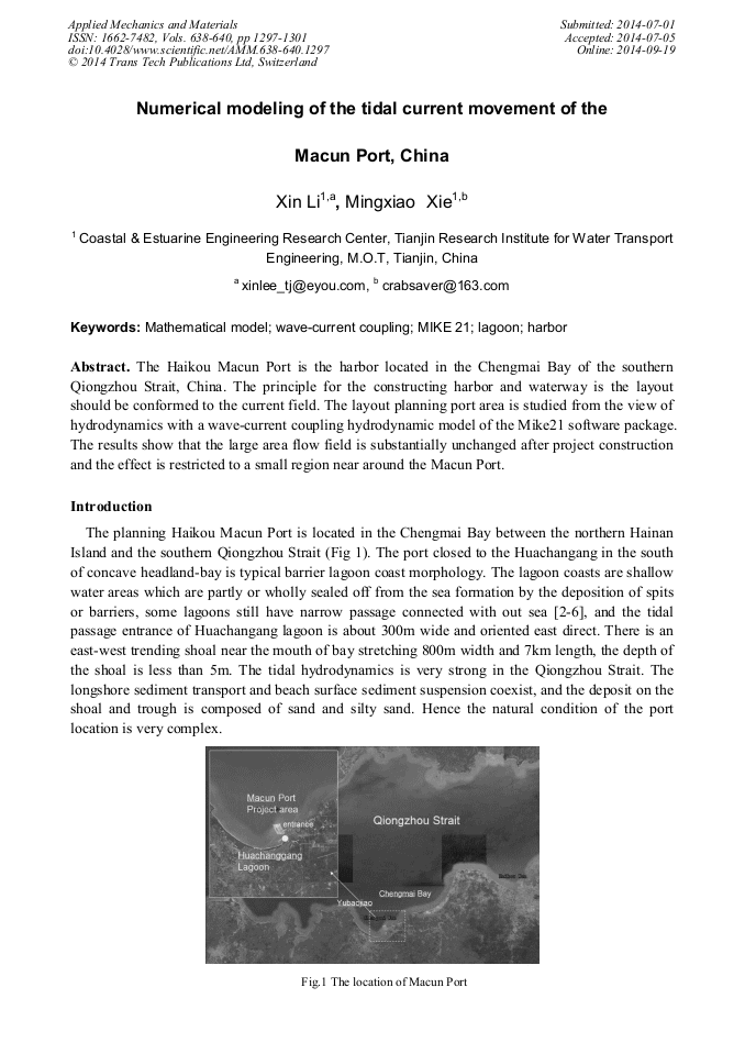 Numerical Modeling of the Tidal Current Movement of the Macun Port ...
