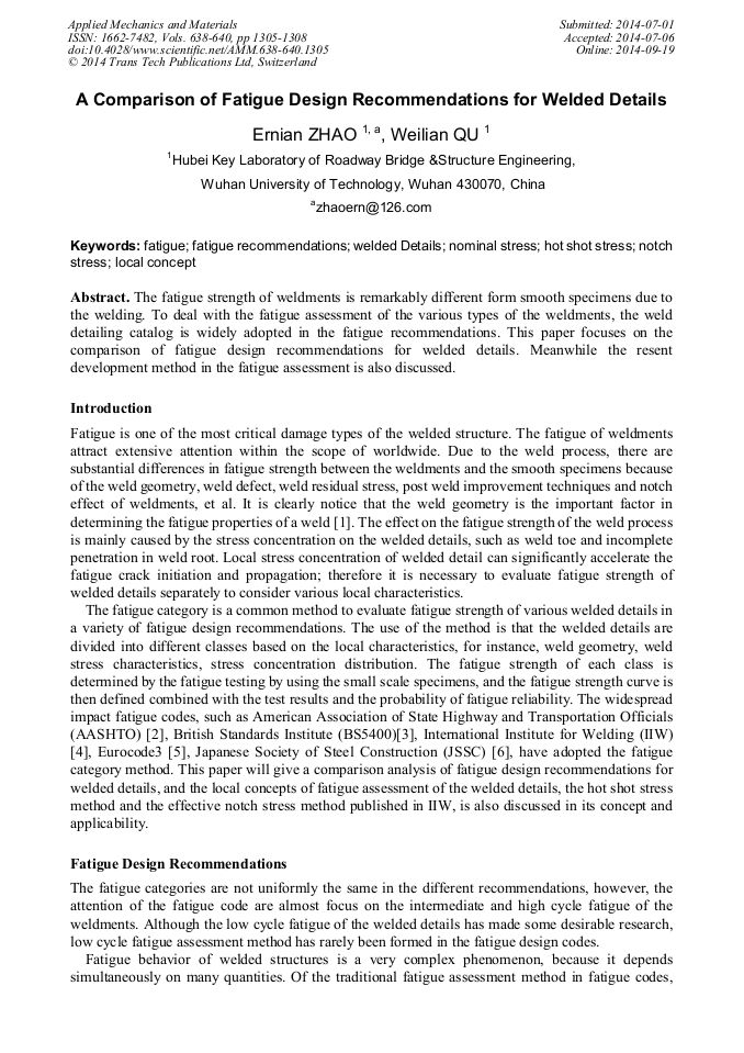 A Comparison of Fatigue Design Recommendations for Welded Details ...