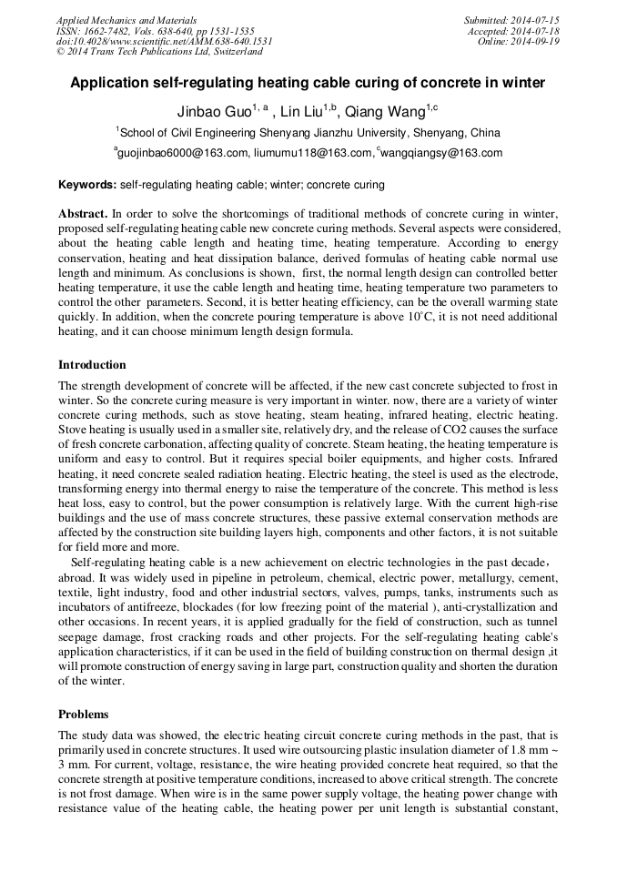 Application Self-Regulating Heating Cable Curing of Concrete in Winter ...