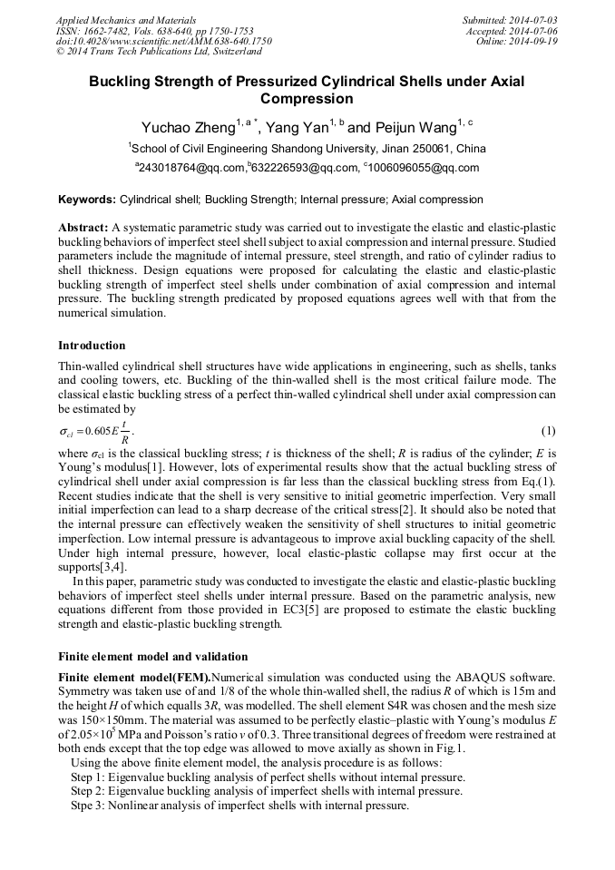 Buckling Strength of Pressurized Cylindrical Shells under Axial ...