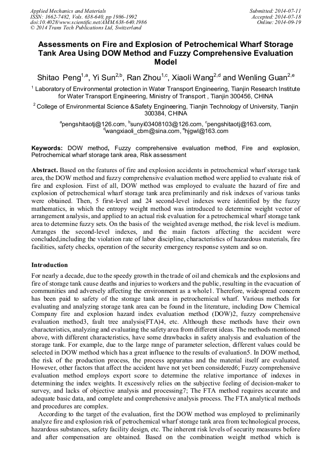 Assessments on Fire and Explosion of Petrochemical Wharf Storage Tank ...