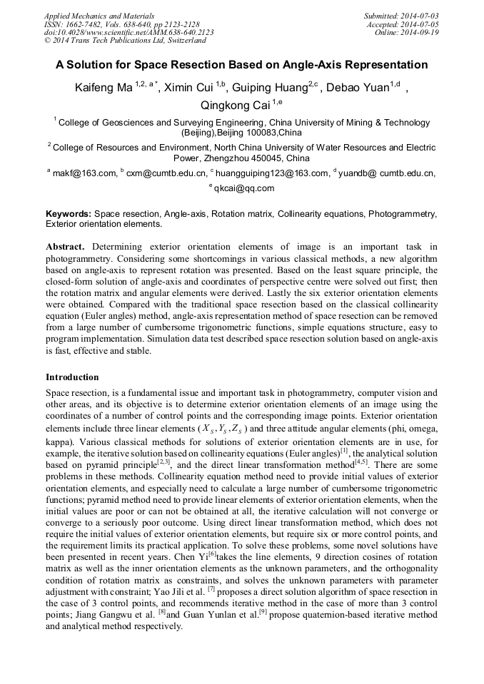 A Solution For Space Resection Based On Angle Axis Representation