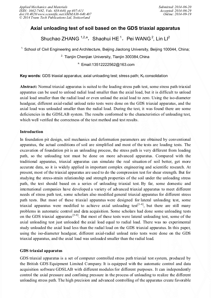 Axial Unloading Test of Soil Based on the GDS Triaxial Apparatus ...