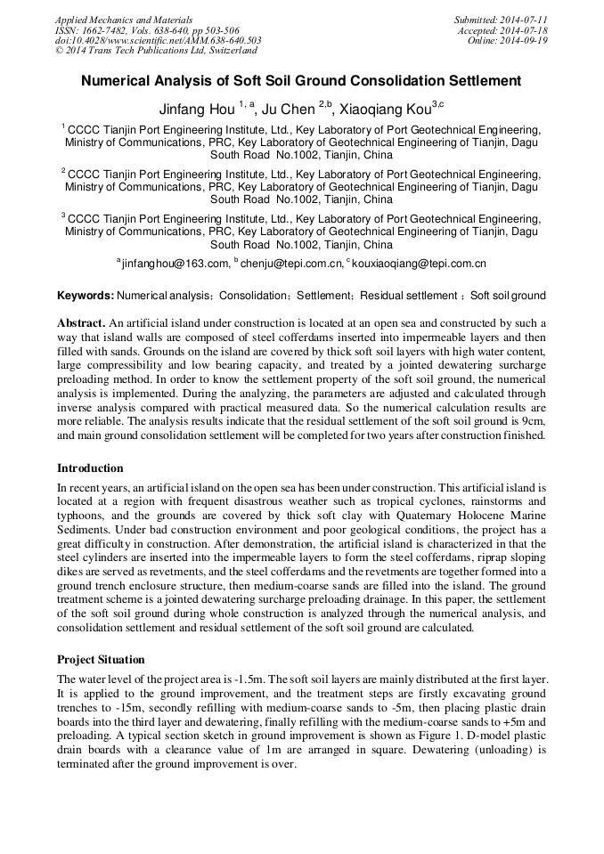Numerical Analysis of Soft Soil Ground Consolidation Settlement ...