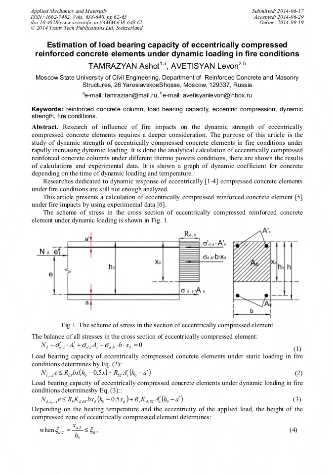 Estimation of Load Bearing Capacity of Eccentrically Compressed ...