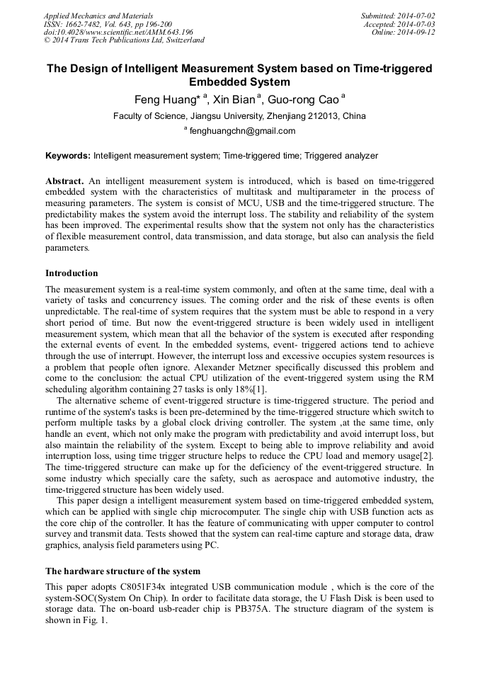 The Design of Intelligent Measurement System Based on Time-Triggered ...