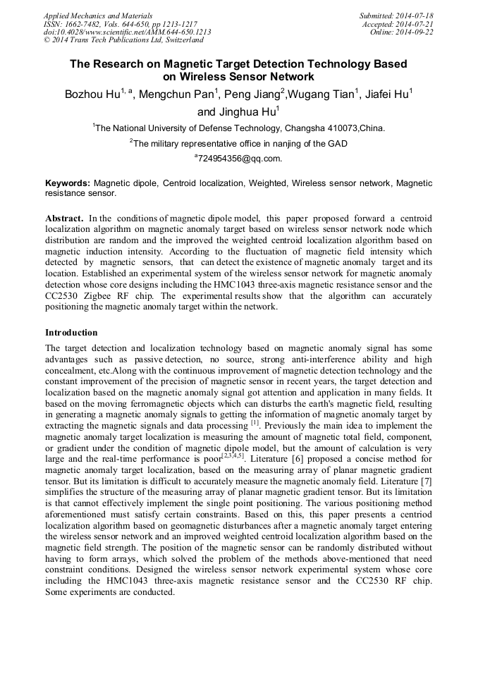 The Research on Magnetic Target Detection Technology Based on Wireless ...