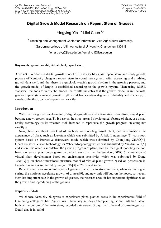 Digital Growth Model Research on Repent Stem of Grasses | Scientific.Net