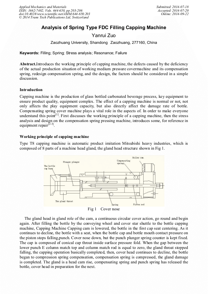 Analysis of Spring Type FDC Filling Capping Machine | Scientific.Net