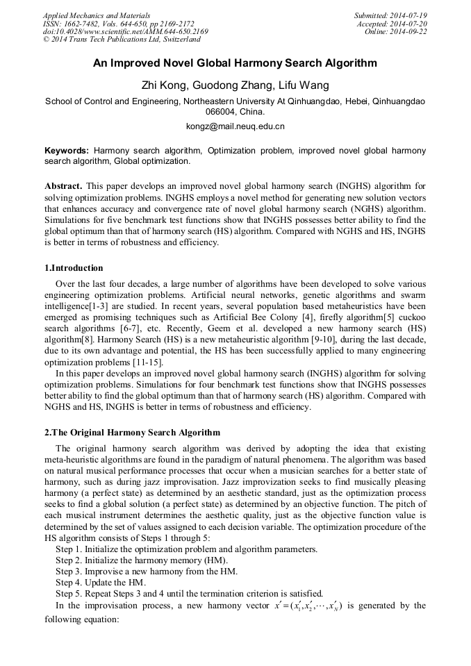 An Improved Novel Global Harmony Search Algorithm | Scientific.Net