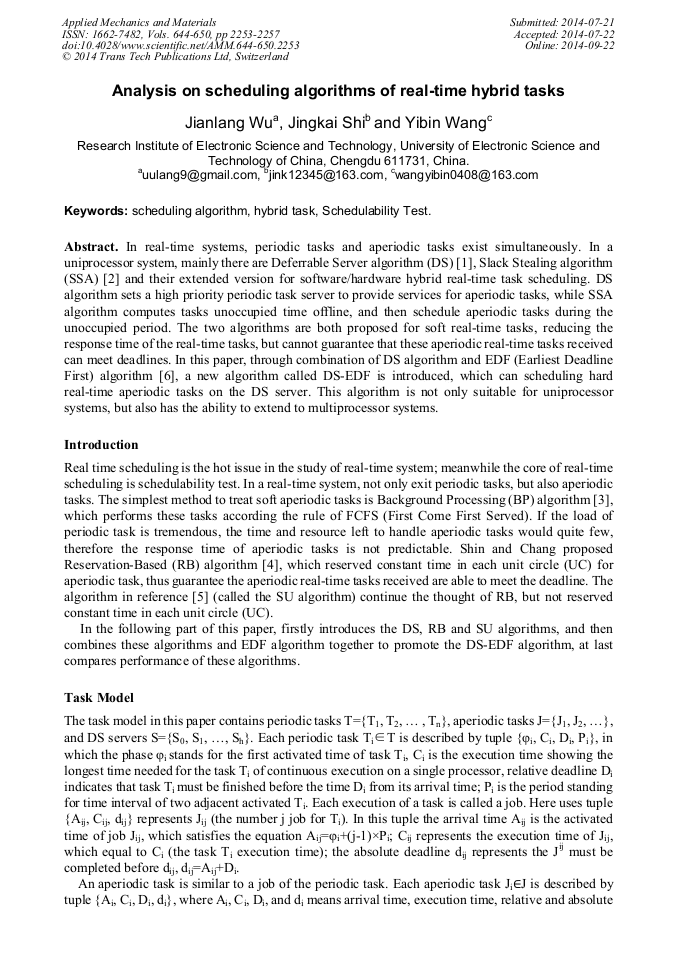 Analysis on Scheduling Algorithms of Real-Time Hybrid Tasks ...