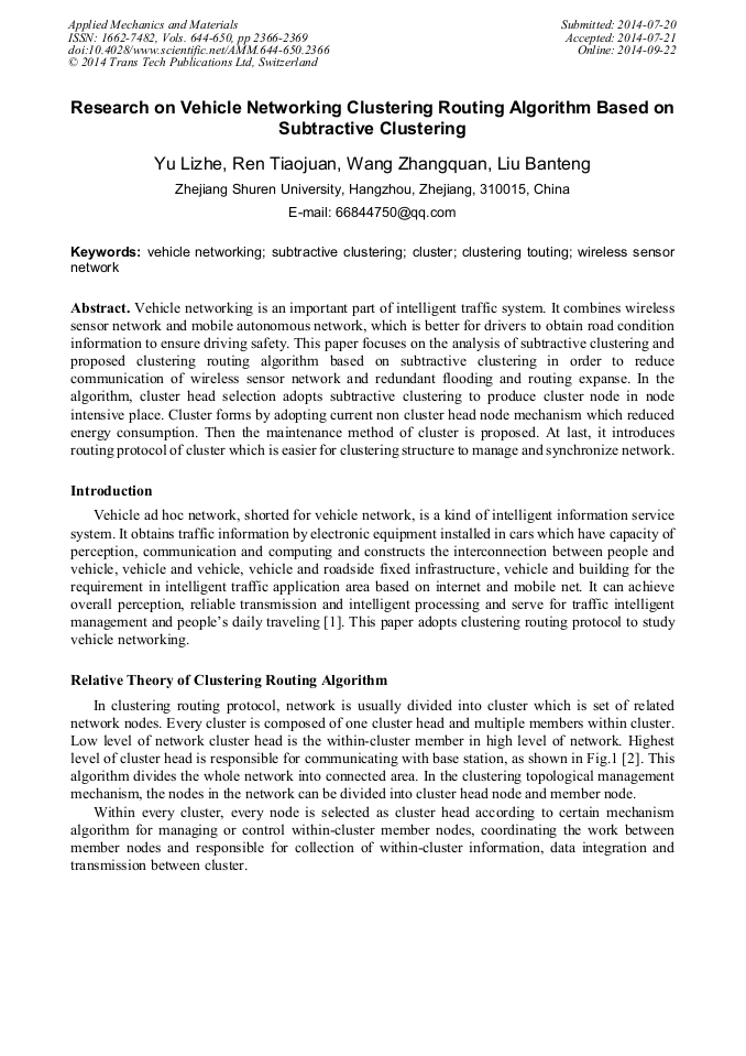 Research On Vehicle Networking Clustering Routing Algorithm Based On