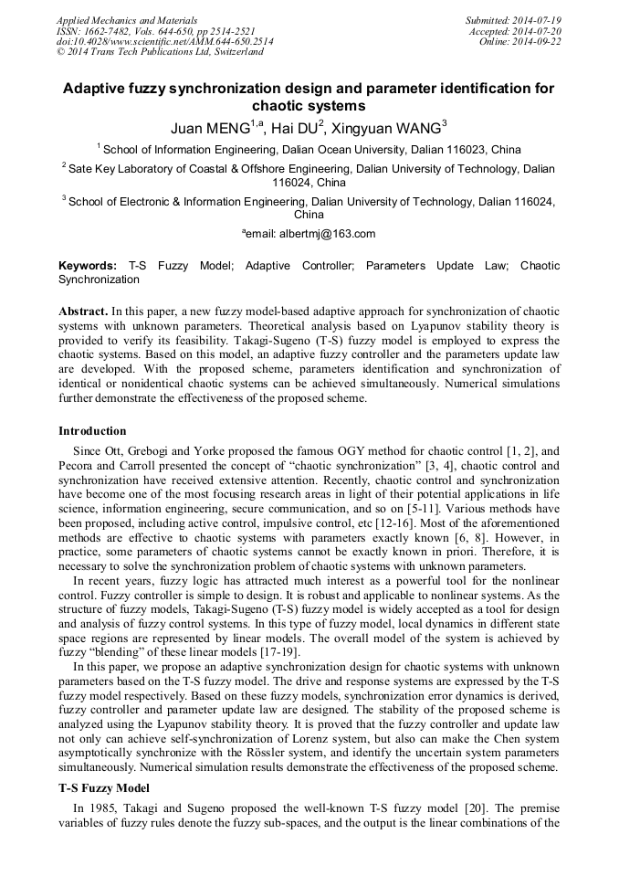 Adaptive Fuzzy Synchronization Design And Parameter Identification For Chaotic Systems