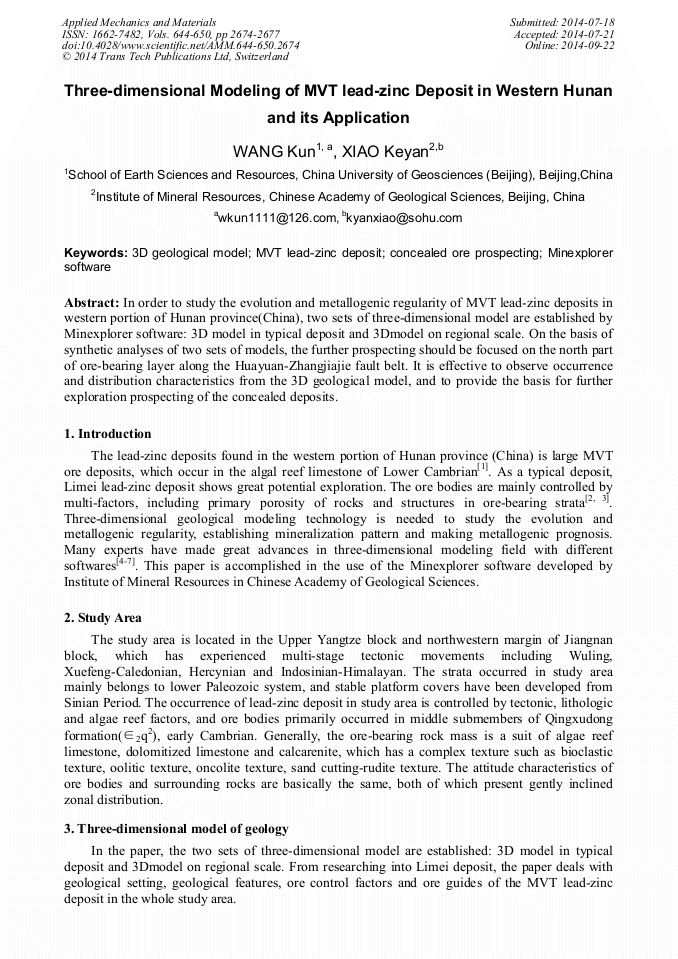 Three-Dimensional Modeling of MVT Lead-Zinc Deposit in Western Hunan ...