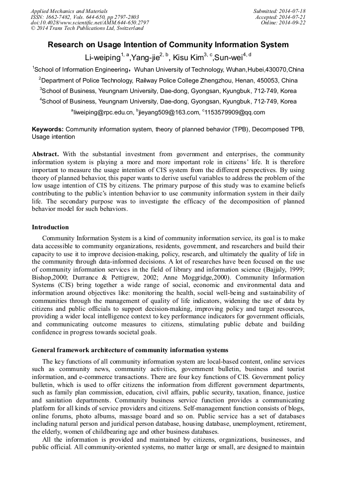Research on Usage Intention of Community Information System ...