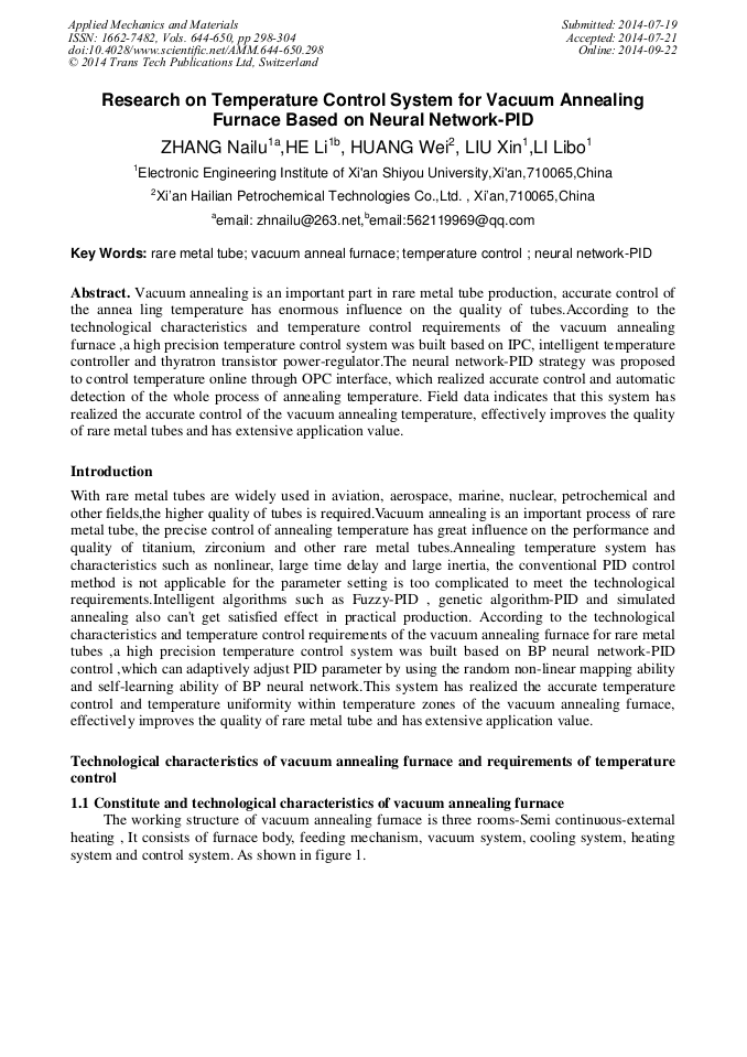 Research on Temperature Control System for Vacuum Annealing Furnace Based on Neural Network-PID ...