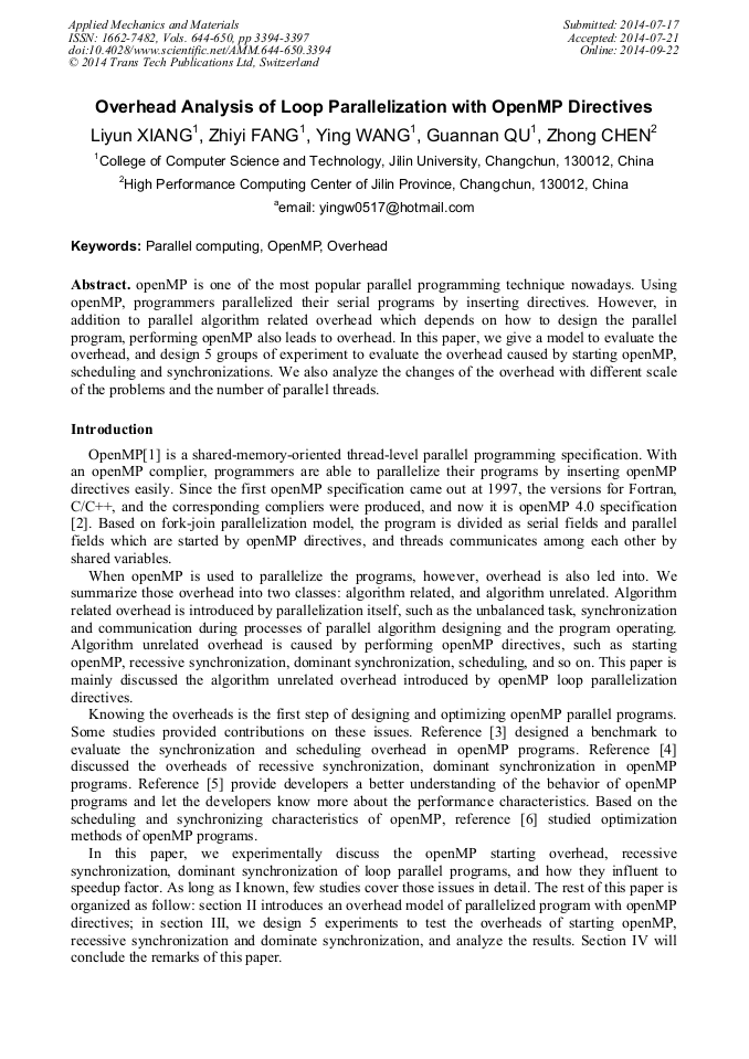 Overhead Analysis of Loop Parallelization with OpenMP Directives | Scientific.Net