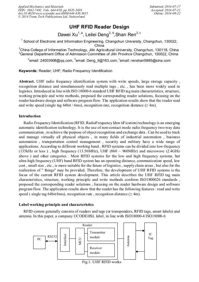 UHF RFID Reader Design | Scientific.Net