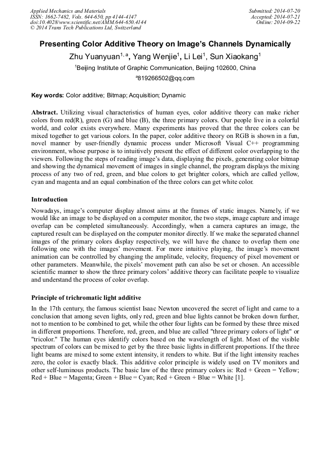 Presenting Color Additive Theory on Image’s Channels Dynamically ...