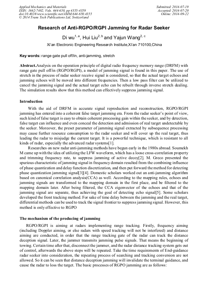 Research of Anti-RGPO/RGPI Jamming for Radar Seeker | Scientific.Net