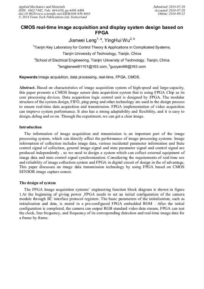 CMOS Real-Time Image Acquisition and Display System Design Based on ...