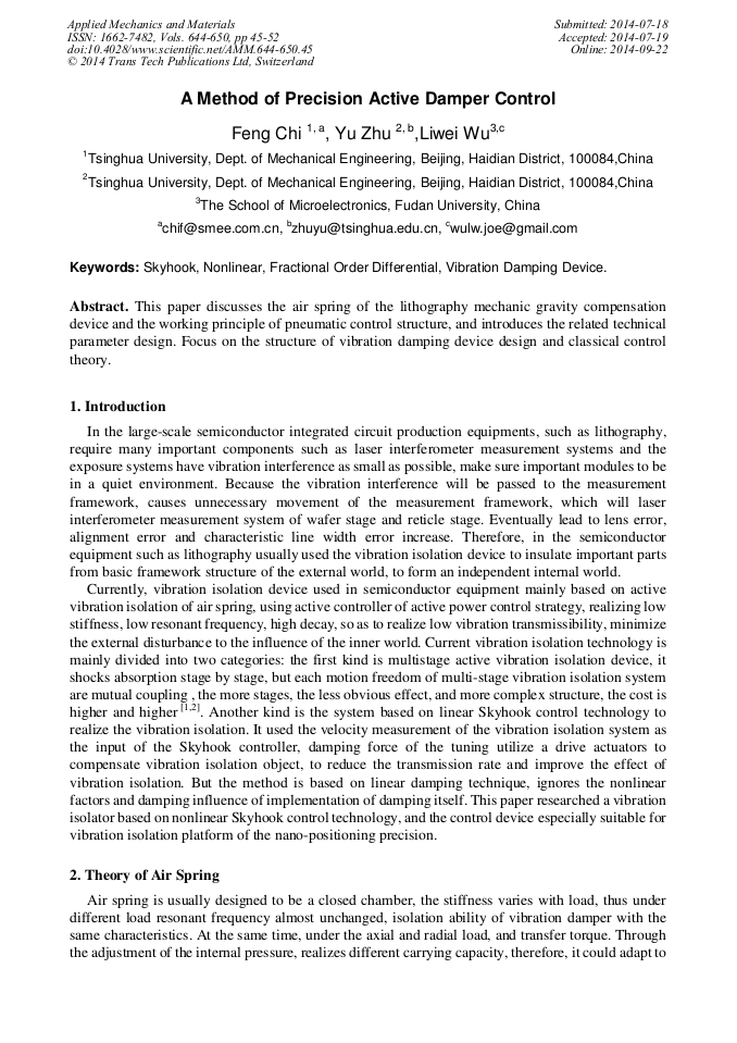 A Method of Precision Active Damper Control | Scientific.Net