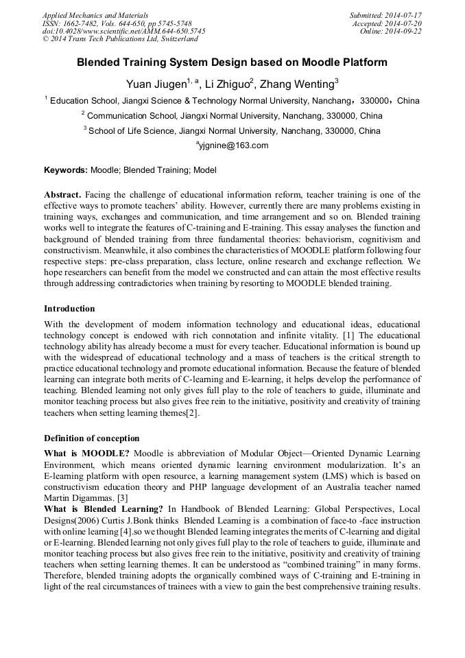 Blended Training System Design Based on Moodle Platform | Scientific.Net