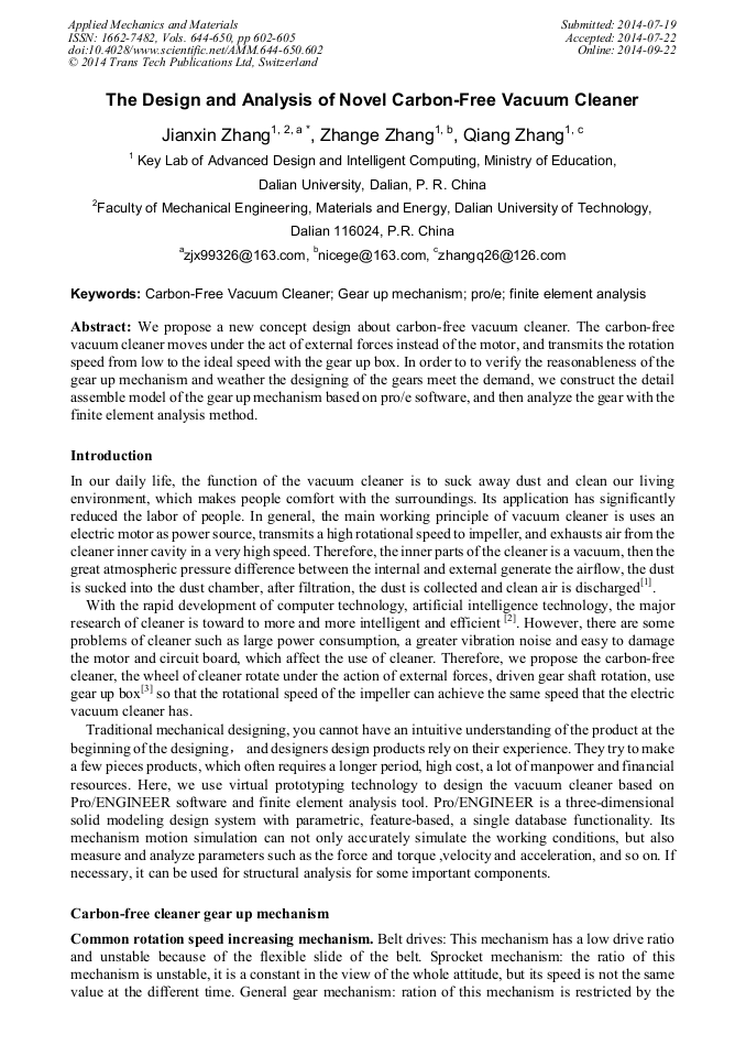 The Design and Analysis of Novel Carbon-Free Vacuum Cleaner ...