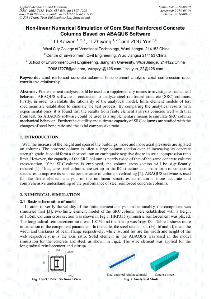 Non Linear Numerical Simulation Of Core Steel Reinforced Concrete Columns Based On Abaqus