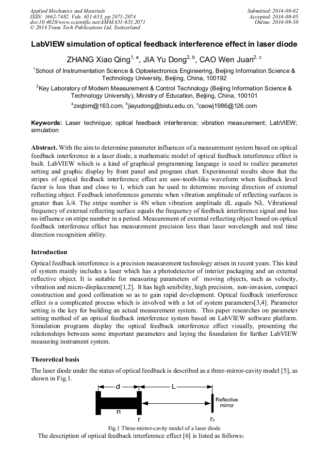 LabVIEW Simulation of Optical Feedback Interference Effect in Laser ...