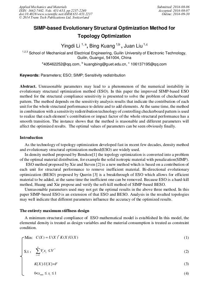 SIMP-Based Evolutionary Structural Optimization Method for Topology ...
