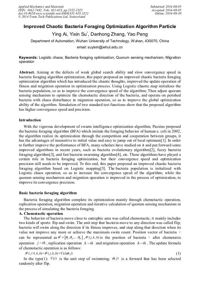 Improved Chaotic Bacteria Foraging Optimization Algorithm Particle | Scientific.Net