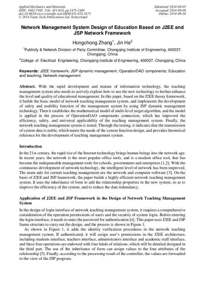 Network Management System Design of Education Based on J2EE and JSP Network Framework ...