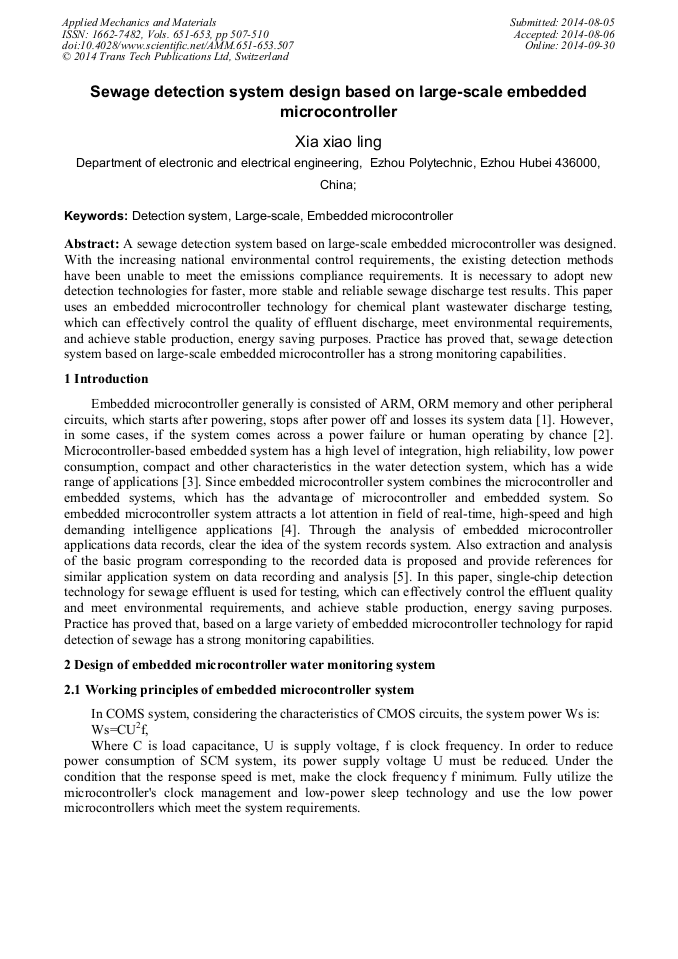 Sewage Detection System Design Based on Large-Scale Embedded ...