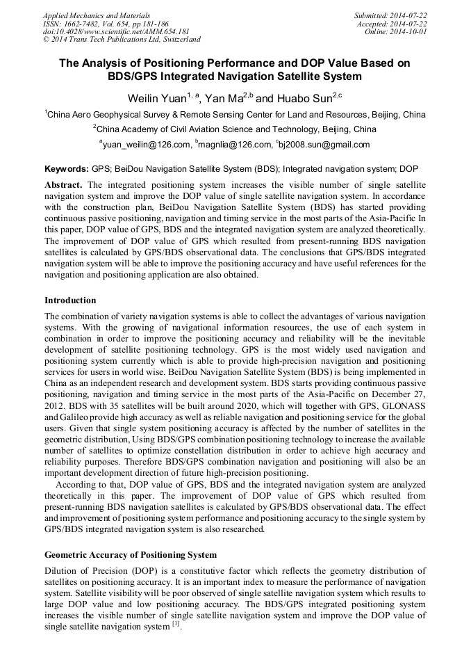 The Analysis of Positioning Performance and DOP Value Based on BDS/GPS ...