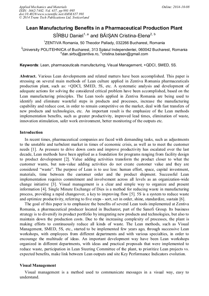 Lean Manufacturing Benefits in a Pharmaceutical Production Plant ...