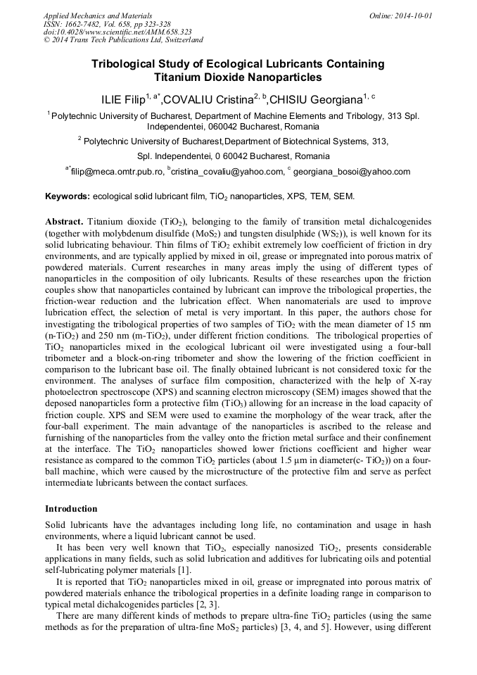 Tribological Study of Ecological Lubricants Containing Titanium Dioxide ...