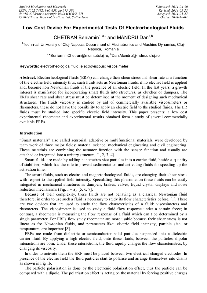 Low Cost Device for Experimental Tests of Electrorheological Fluids ...