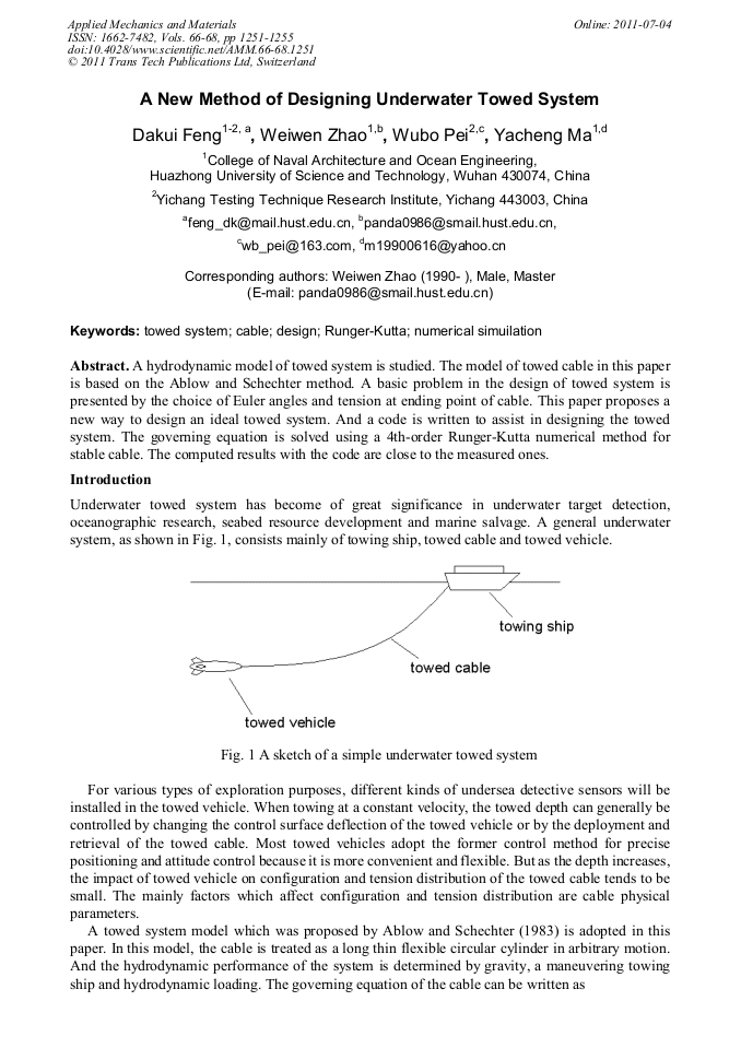 A New Method of Designing Underwater Towed System | Scientific.Net