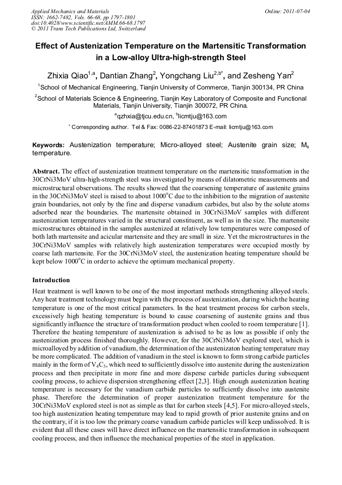 Effect of Austenization Temperature on the Martensitic Transformation ...